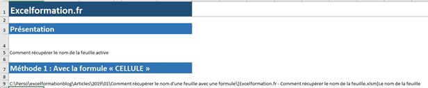 Comment Récupérer Le Nom De La Feuille Dans Une Cellule Avec Et Sans Macro Vba Excel Formation