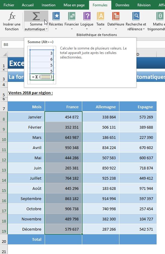 La fonction SOMME pour réaliser des additions automatiques - Excel ...