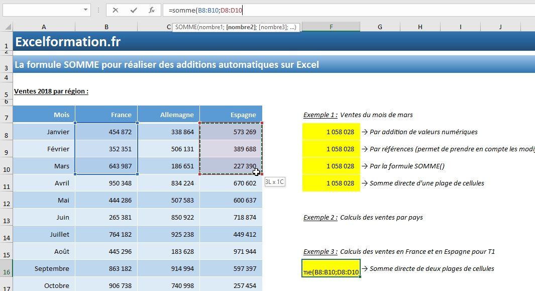 La fonction SOMME pour réaliser des additions automatiques - Excel ...