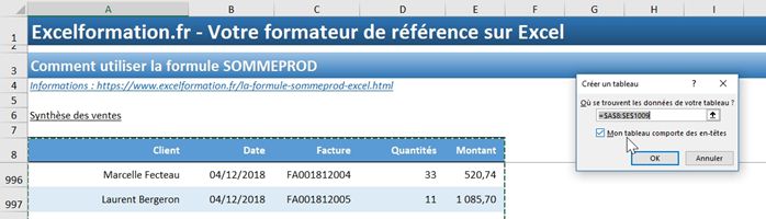 Comment utiliser la fonction SOMMEPROD d’Excel - Excel formation
