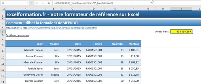 Comment utiliser la fonction SOMMEPROD d’Excel - Excel formation