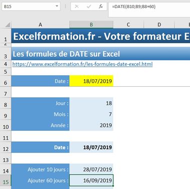Comment utiliser les formules DATE(), JOUR(), MOIS() et ANNEE() pour (dé)composer une date sur ...