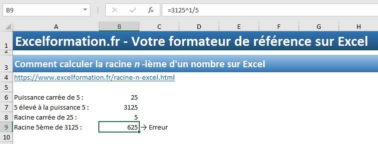 Calculer la racine n-ième d’un nombre sur Excel - Excel formation