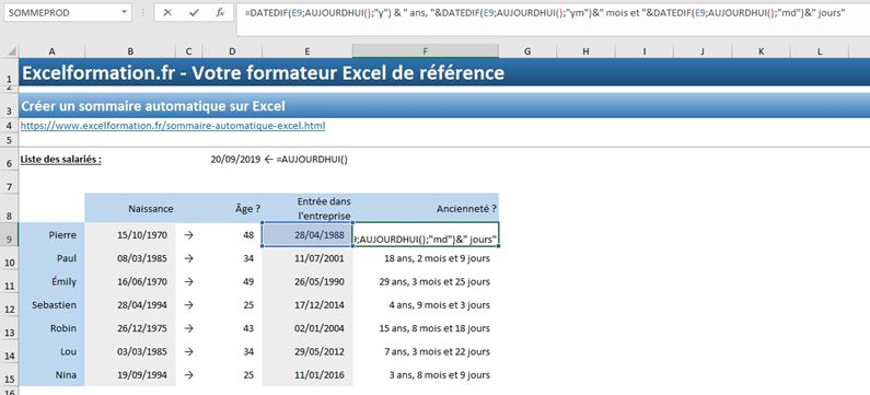 Dates Et Heures Sur Excel 05 Comment Calculer Lâges Et Lancienneté Sur Excel Excel Formation