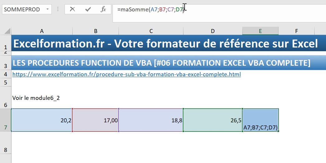 Tout Sur Les Procédures Function En Vba 07 Formation Excel Vba Complete Excel Formation