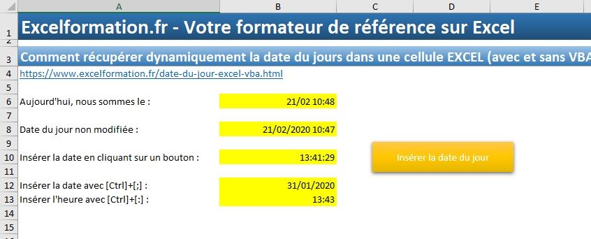 4 Methodes Pour Inserer La Date Du Jour Rapidement Dans Une Cellule Sur Excel Avec Et Sans Vba