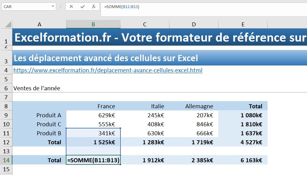 LE DÉPLACEMENT AVANCE DES CELLULES SUR EXCEL - Excel formation