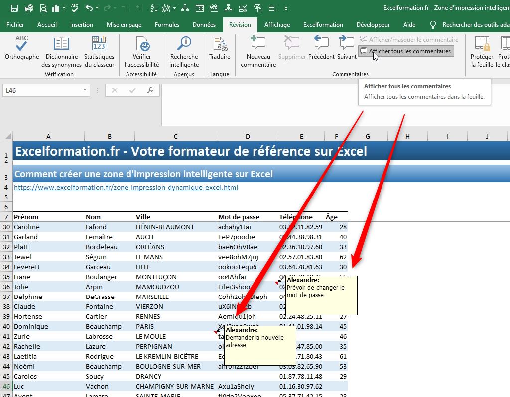 Comment créer des commentaires de pro sur Excel - Excel formation