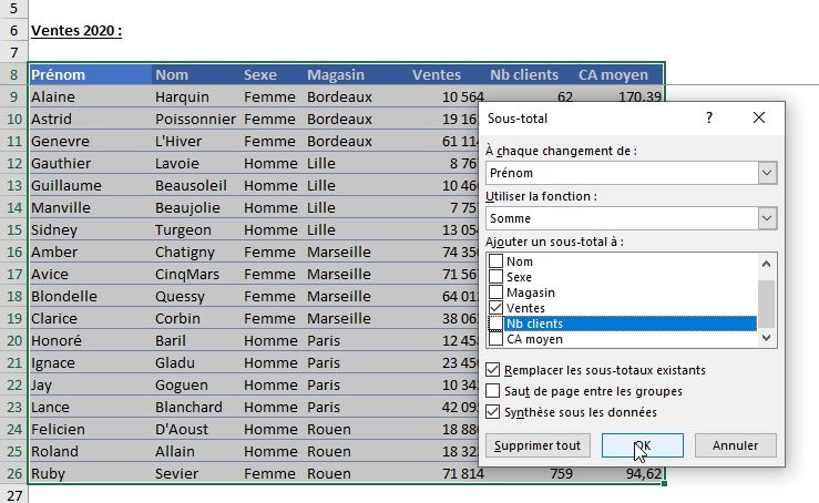 Comment calculer des sous-totaux dans un tableau Excel : la fonction ...
