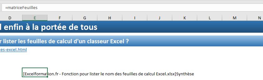 Quelle Fonction Permet De Lister Le Nom Des Feuilles De Calcul Excel Sans Vba Excel Formation