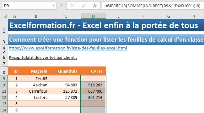 Quelle fonction permet de lister le nom des feuilles de calcul Excel sans VBA ? - Excel formation
