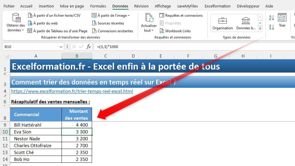 TOP3 : Comment trier des données en temps réel à la saisie sur Excel ...